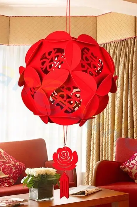 Double XI Hydrangea red lantern Pendant room bar hotel party decoration ...