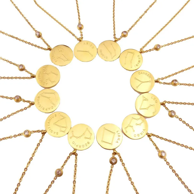 Free Shipping 12Horoscope Dainty Libra Astrology Golden Zodiac Pendant ...