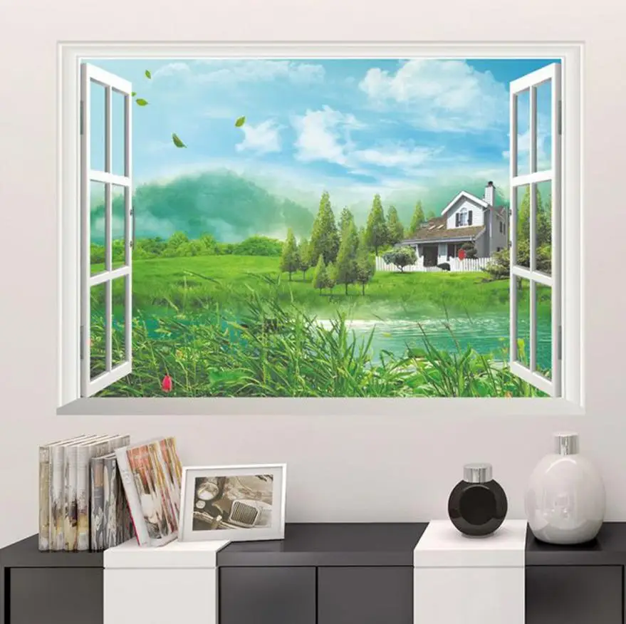 3D Fake Window Landscape Stickers Decorative Creative Removable Wall ...