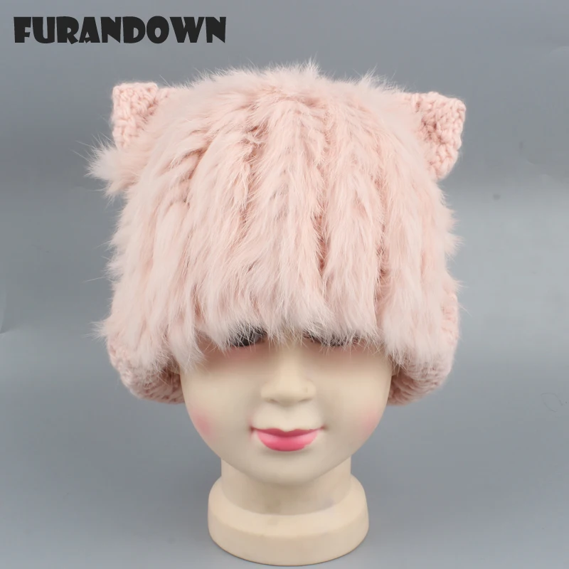 Age 3 10 years Kids Winter Cat Beanie Hat Rabbit Fur Hats For Girls ...