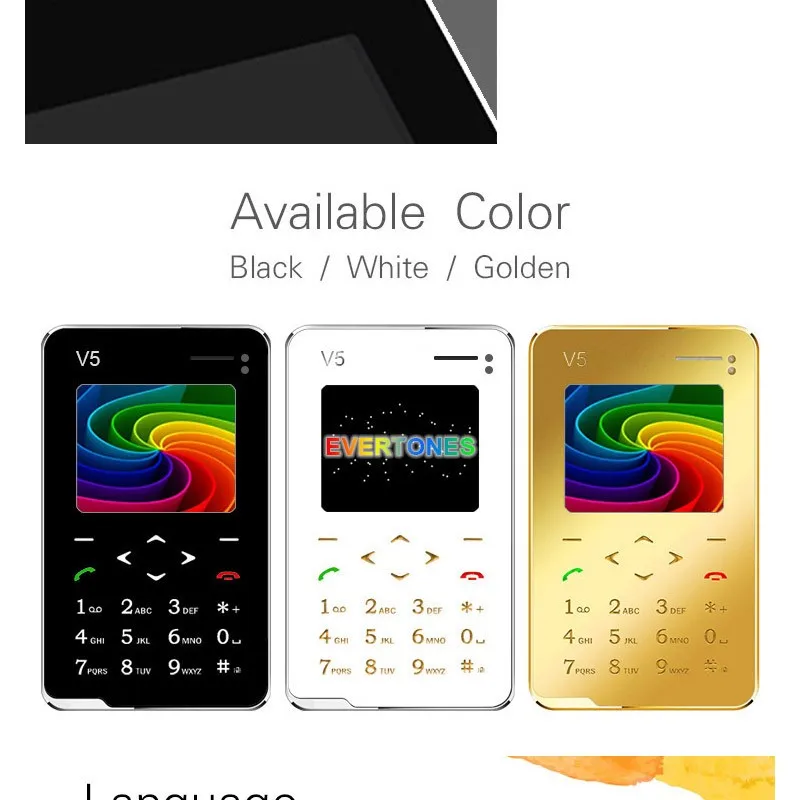 BLACK COLOUR /AIEK/AEKU V5 Card Mobile Phone 6.9 mm Ultra Thin Pocket Mini Phone