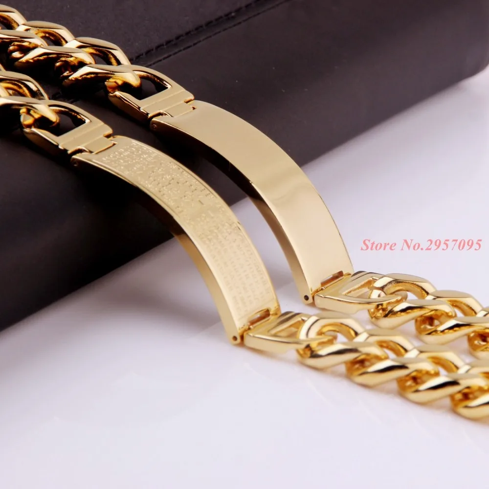 Classic 8.66" 16mm Gold Men's Jewelry Stainless Steel Cowboy Chain ...