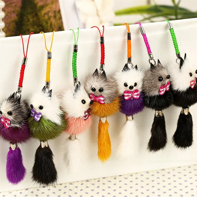 Fashion Fur Mink Keychains Rex Genuine Cute Fluffy Bunny Keyring Women ...