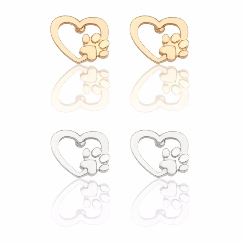 Dog-Paw-Print-Earrings-For-Women-Hollow-Love-Heart-Stud-Earring-Metal ...
