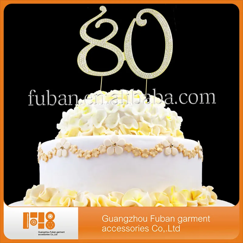 Plating Gold Rhinestone Crystal number 80 Cake Toppers for wedding ...