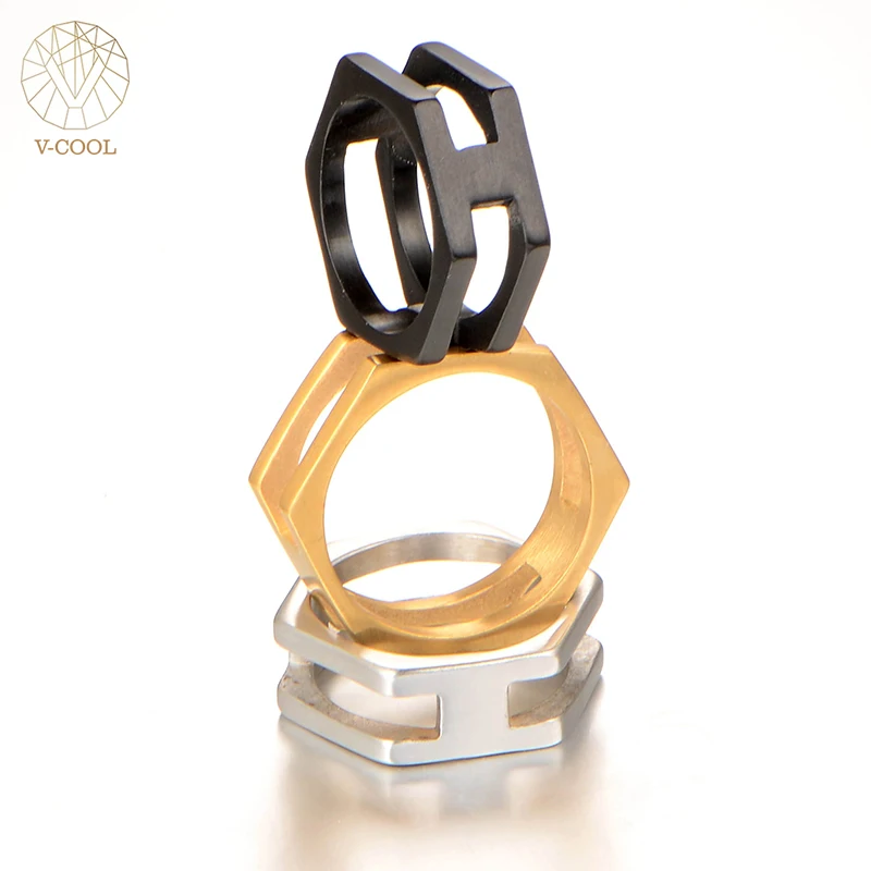 Fashion Brass Knuckle Men Ring For Women Punk Black Simple Hexagon ...