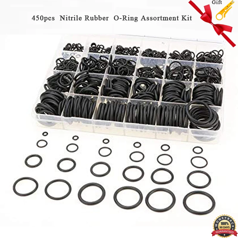 450pcs O Ring Assortment Kit SAE Pneumatic Air Rubber Hydraulic Tool ...