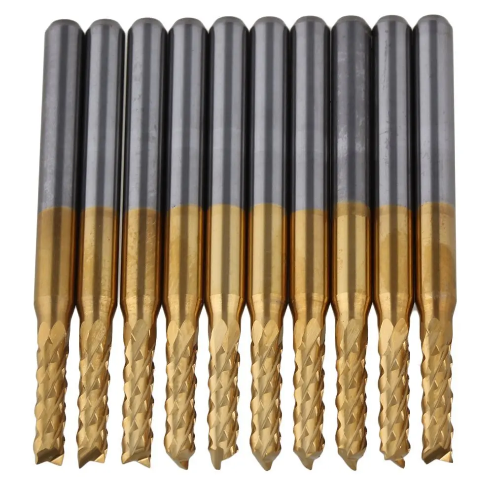 3.175mm Corn Teeth TiN Coated Carbide Milling Cutter Router Drill Bit 1 ...