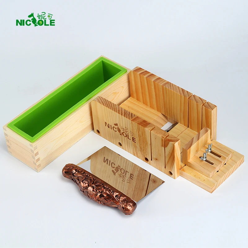 Silicone Soap Mold Set Wooden Cutter Box With Stainless Steel Blade For ...