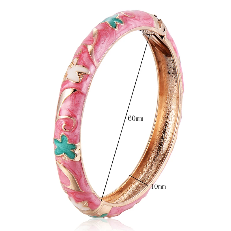 Womens Vintage Bangles Pink Enamel Gold Color Star Flower Charm Fashion Jewelry Girls Classic ...