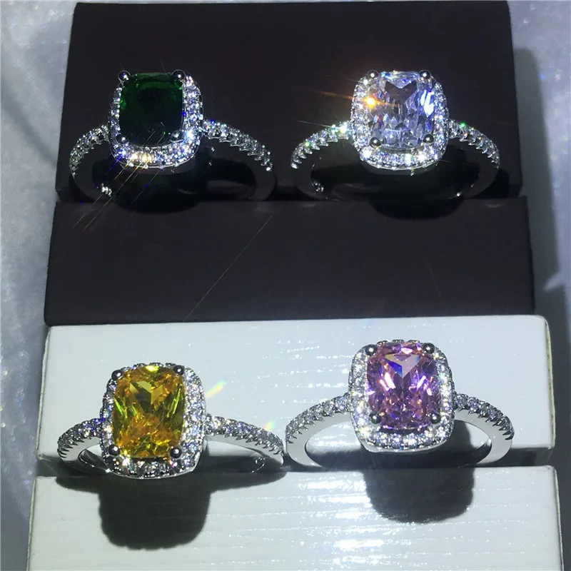 4 Colors Birthstones Ring White Gold Filled Engagement Wedding Band ...