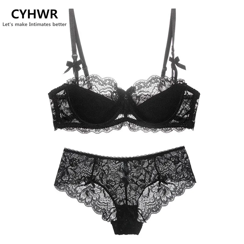 Cyhwr Sexy Lingerie Lace Padded Bra 3 Breasted Push Up Women Bra Sets A