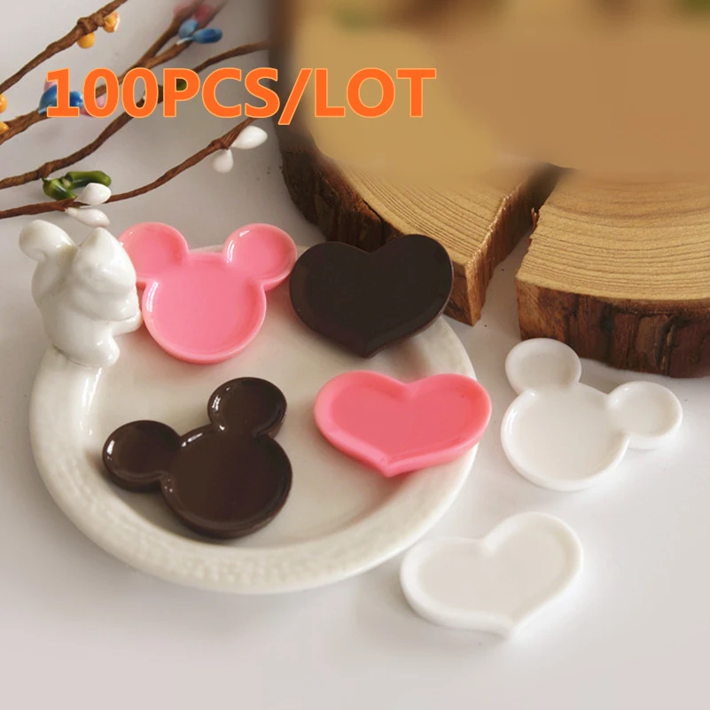 Wholesale 100PCS Resin Mickey Ear Shaped Heart Plate Miniature Kawaii ...