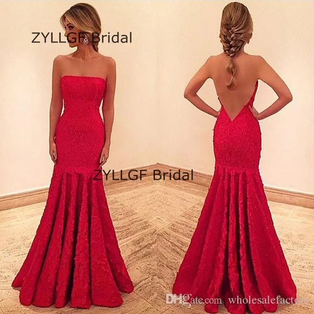 Zyllgf Bridal Sexy Back Low Cut Evening Wear Mermaid Strapless Lace Evening Gown 2017 New