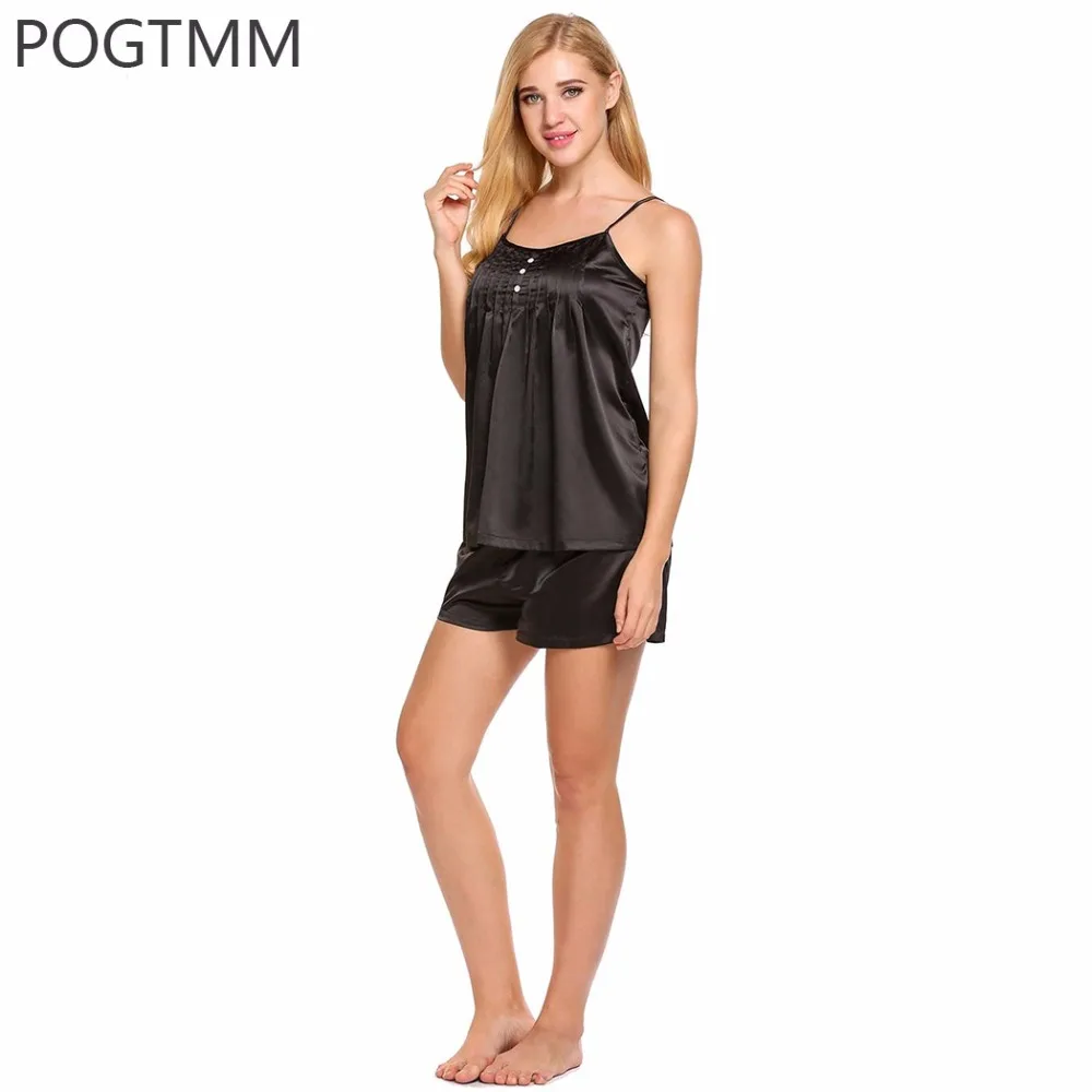 Summer Women Satin Pajama Set Strap Top and Mini Shorts Lady Pijama ...