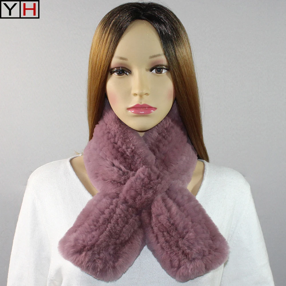 Women's Real Fur Scarf High Quality Luxury Big Long Rex Rabbit Fur ...