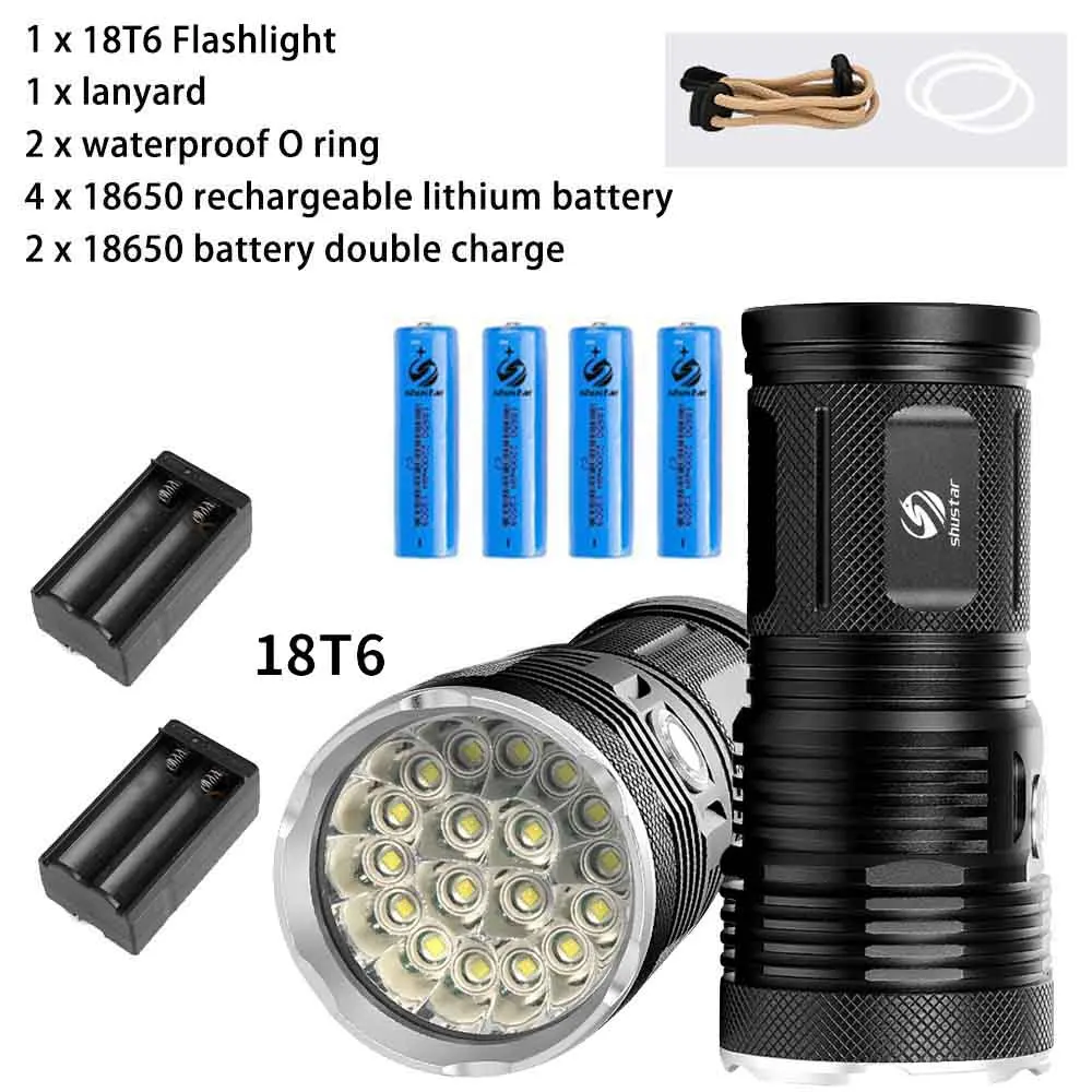 Powerful LED Flashlight with 18 x T6 LED Lamp bead waterproof ...