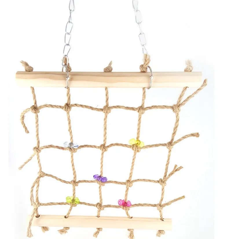 Pet Birds Parrot Toys Wooden Climbing Rope Ladder Stairs Swing Net ...