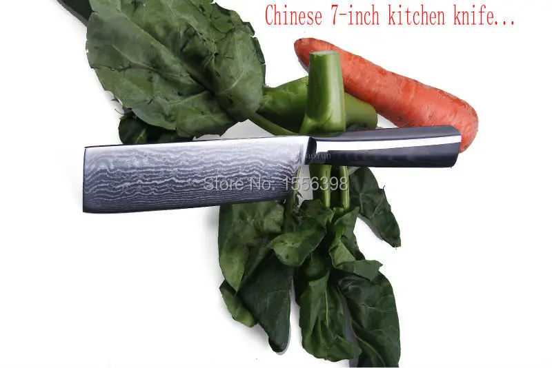 7 "Japanese kitchen knife damascus knife professional cleaver chopper ...