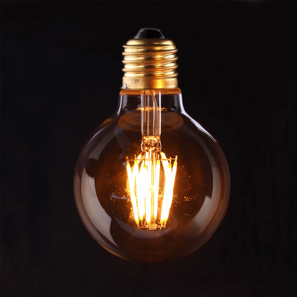 Vintage Led Long Filament Bulb Gold Tint Edison G80 Globe Style 6w