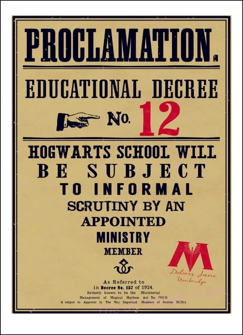 Retro kraft poster .Hogwarts Umbridge Educational Decrees Pack - Harry ...