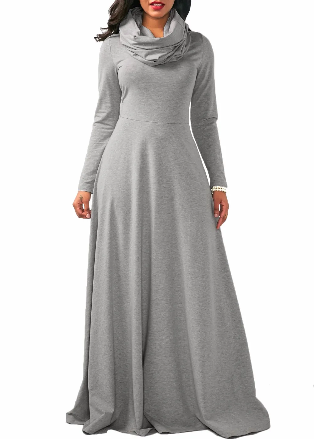 Autumn Winter Womens Long Sleeve High Callor Fashion Casual Maxi Long