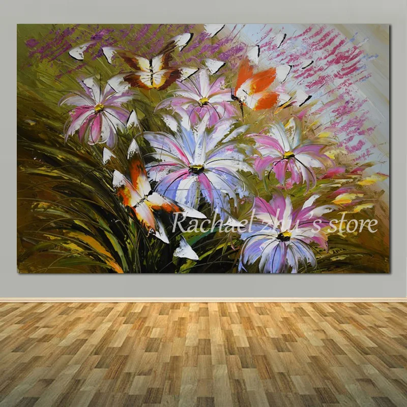 Hand Geschilderd Wilde Bloem Landschap Olieverfschilderij Abstract ...