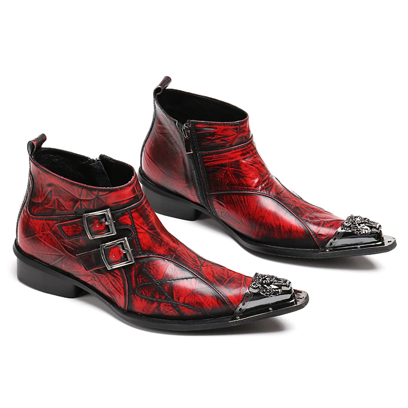 Autumn 2018 Italy HandMade Leather Formal Red Men Boots Men's Pointed ...