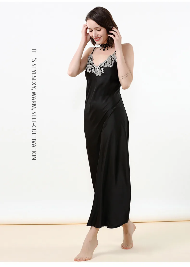 Beautiful Satin Floral Nightgown with Embroidery