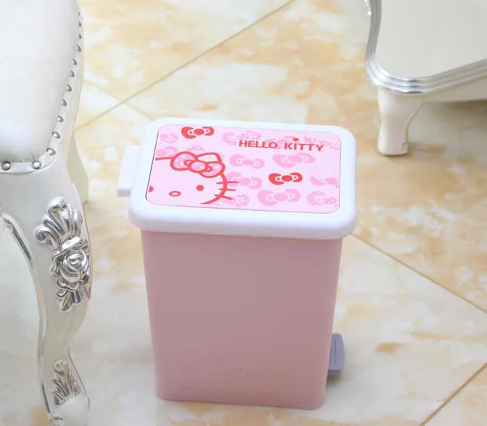 Hello Kitty Cartoon Garbage Can With Lid Foot - KawaiiMerch.com