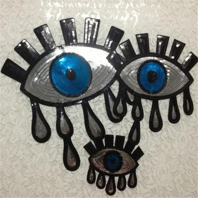 Women/Men/Kids sequins embroidery patch 33cm silver eye tears deal with ...