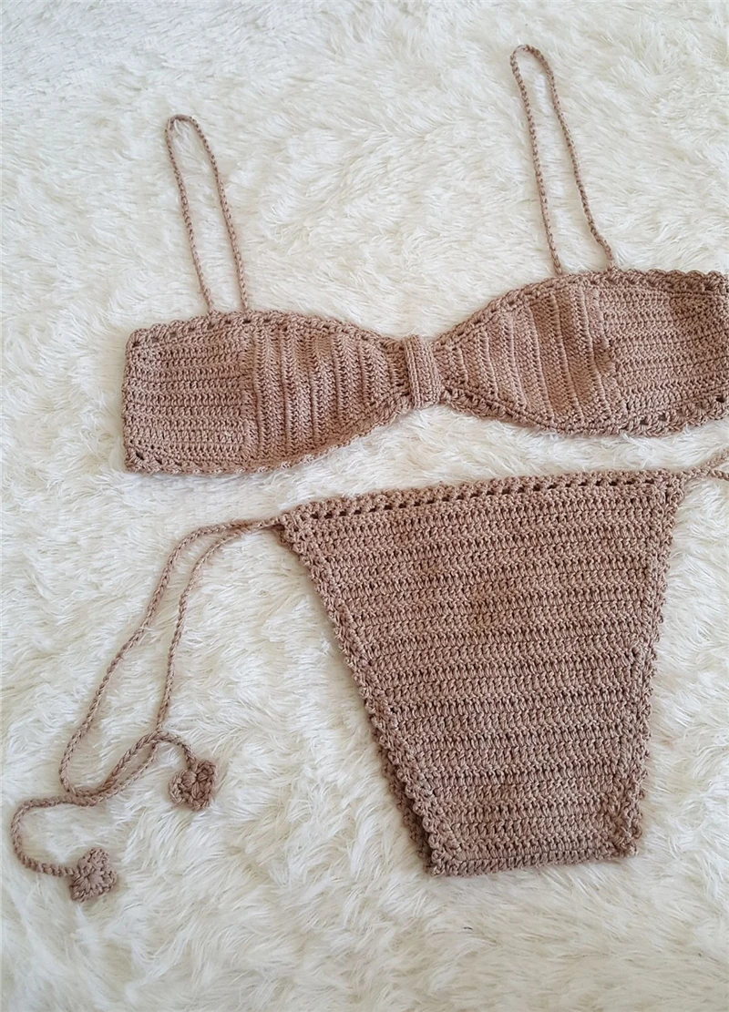 2018 Knit Swimsuit Sexy Beach Lady Bikini Handmade Crochet Low Waist ...