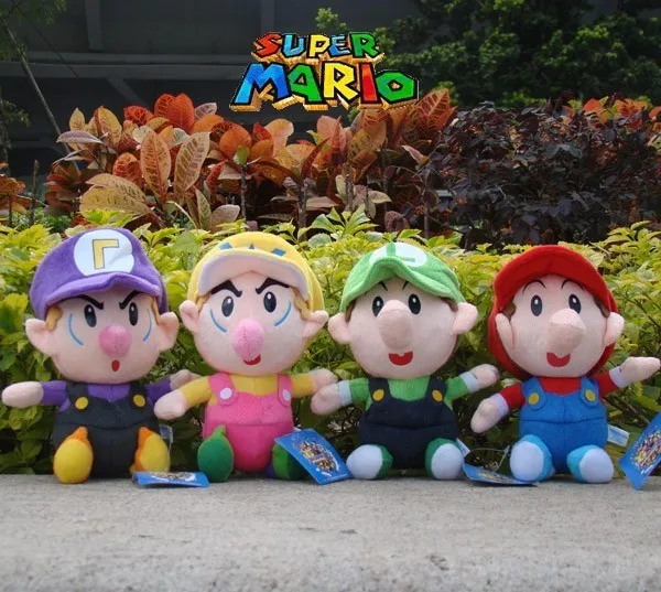 4 Pcs 9" Super Mario Bros Plush Toy Cute Baby Mario Luigi Wario Waluigi ...