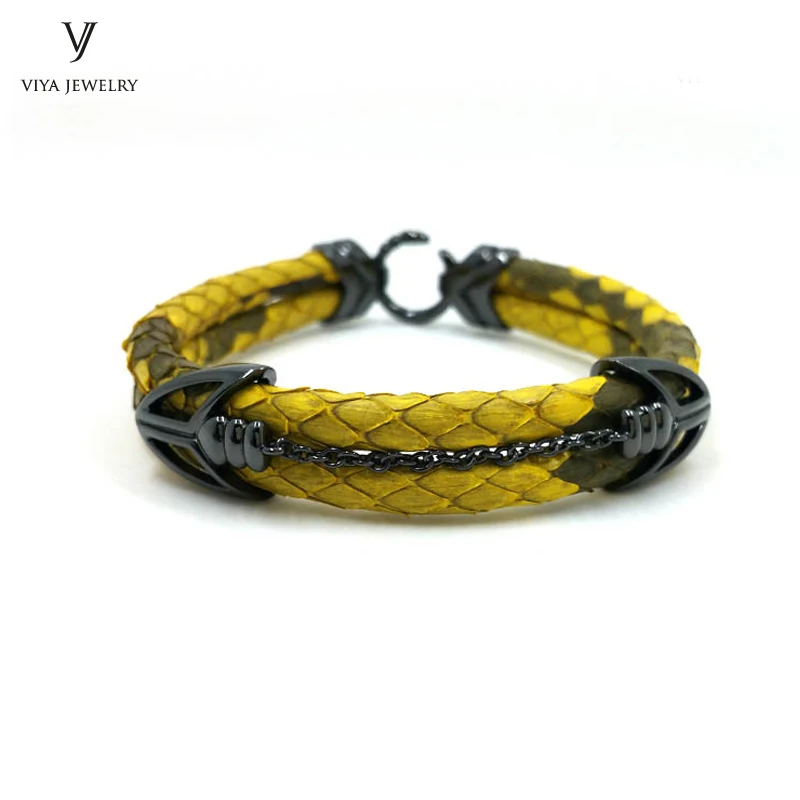Custom-High-End-Python-Leather-Bracelet-With-925-Sterling-Silver-Arrow ...