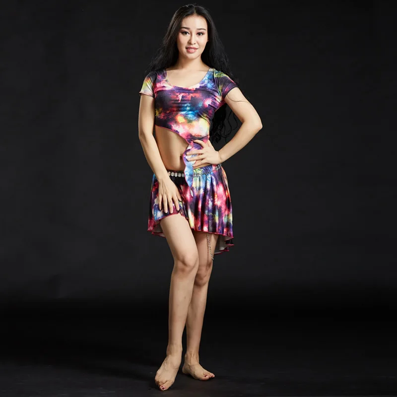 Sexy Low cut O Neck Belly Dancing Practice Costumes 2 Pieces Top Skirt ...