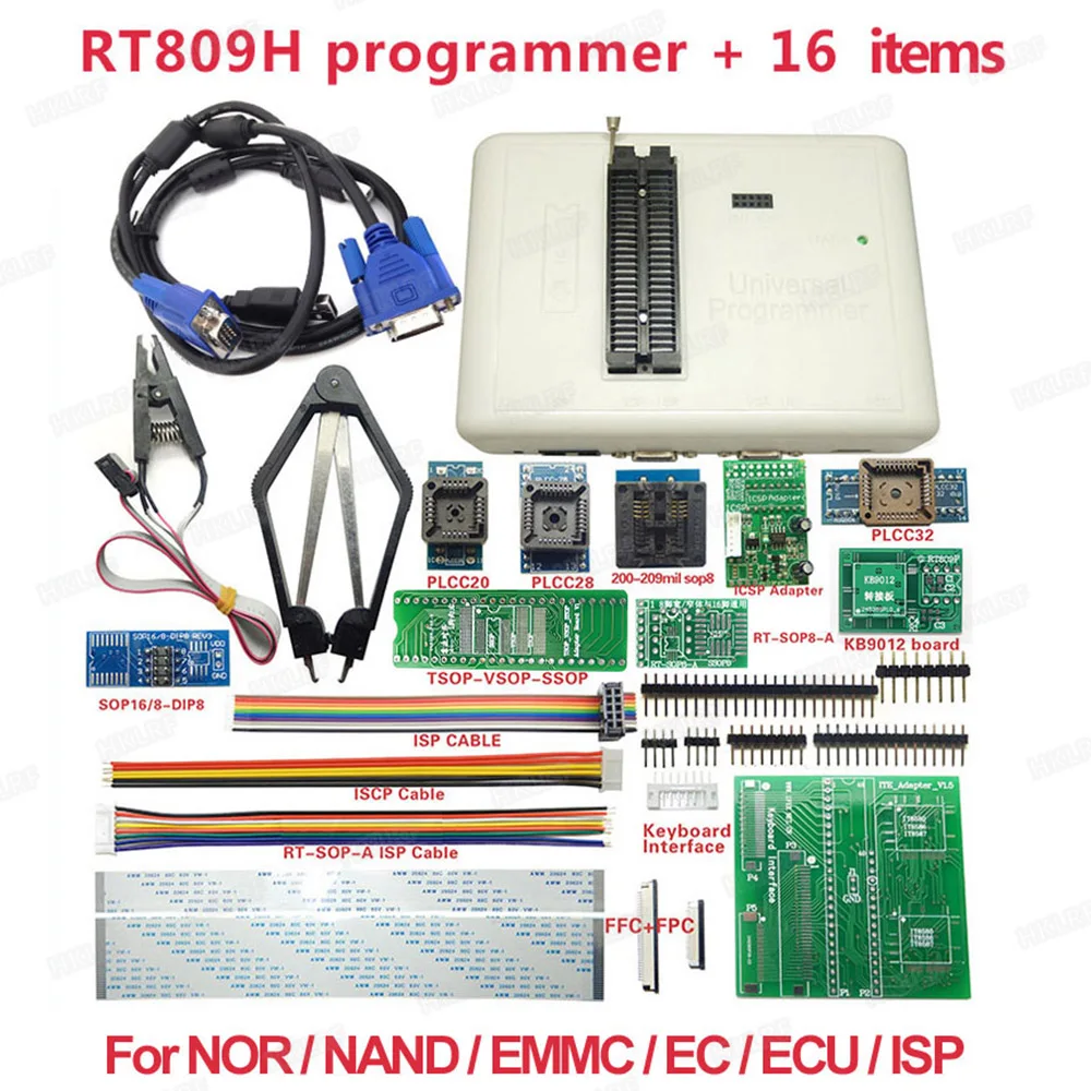 Programador universal rt809h, nand flahs, emmc, usb, 16 itens, clipe de ...