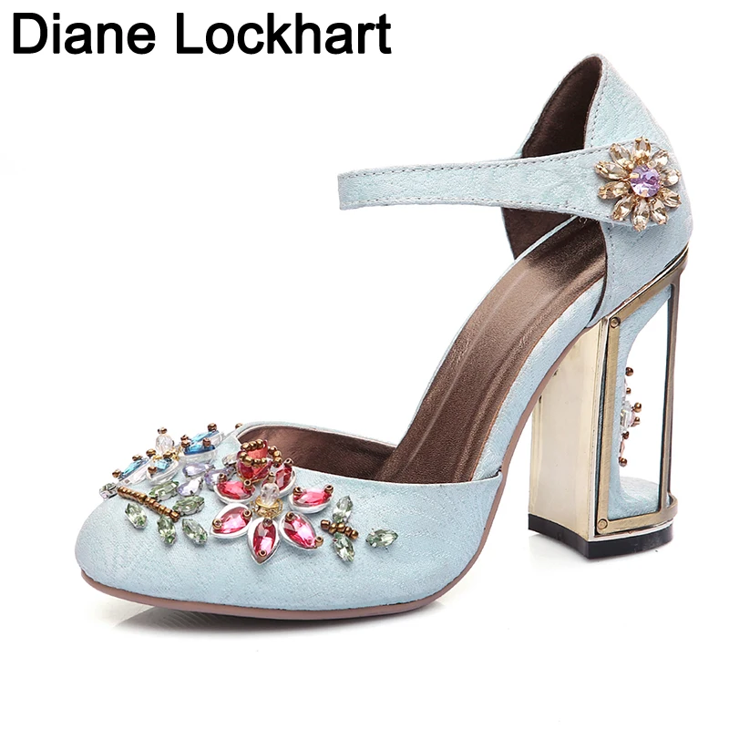 Colored stones High Heels Shoes Women Flowers Sandals Retro Femme Pumps ...