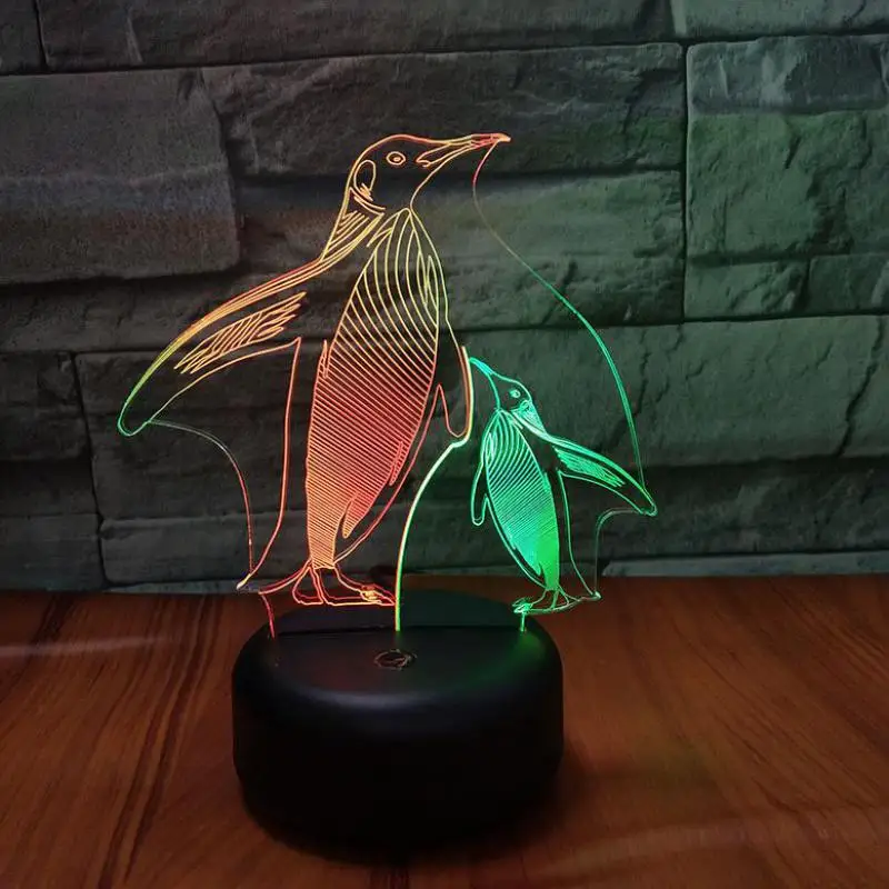 Penguin 3d Visual Night Light Creative Seven Color Touch Charging Led ...