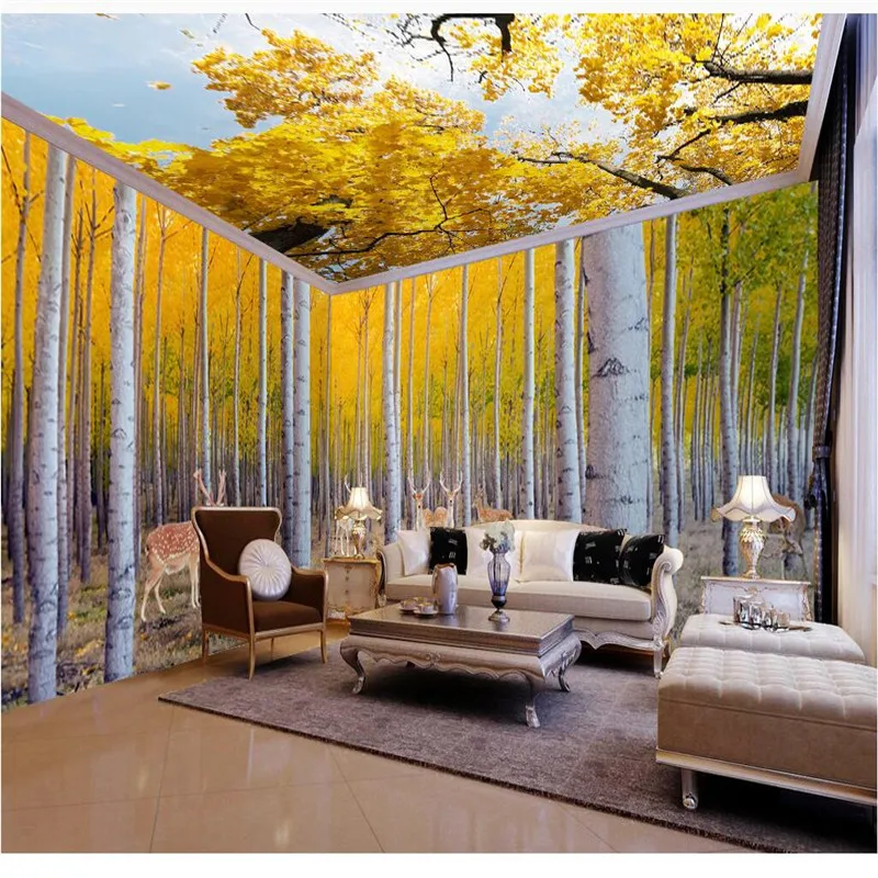 Beibehang 3d Wallpaper Yellow Maple Leaf Smallpox Clouds Overall Room ...