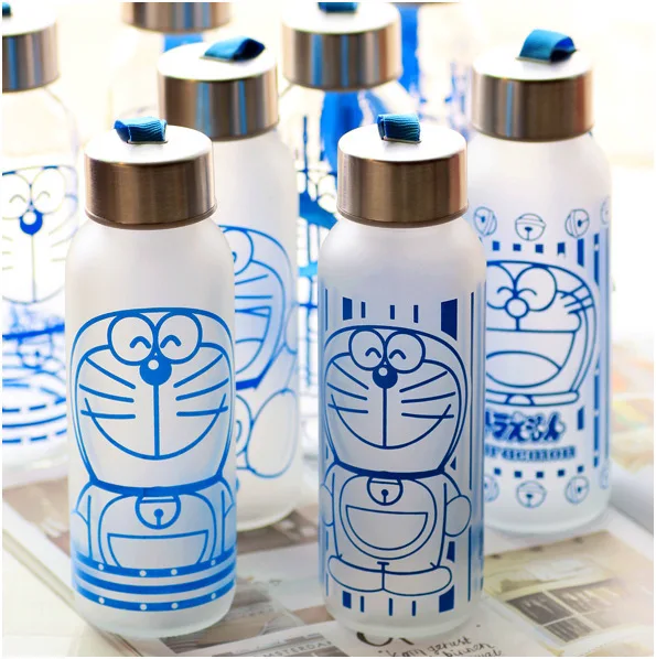 Anime Cartoon Cute Doraemon Glass Drinking Bottle with Cover School Kid ...