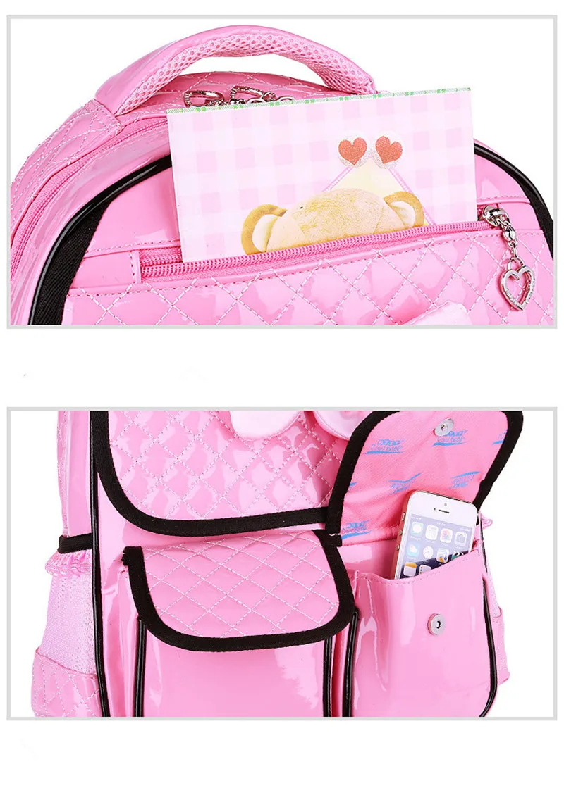 Beautiful Pink Bow Girl School Bag Set High Quality Nylon Waterproof ...