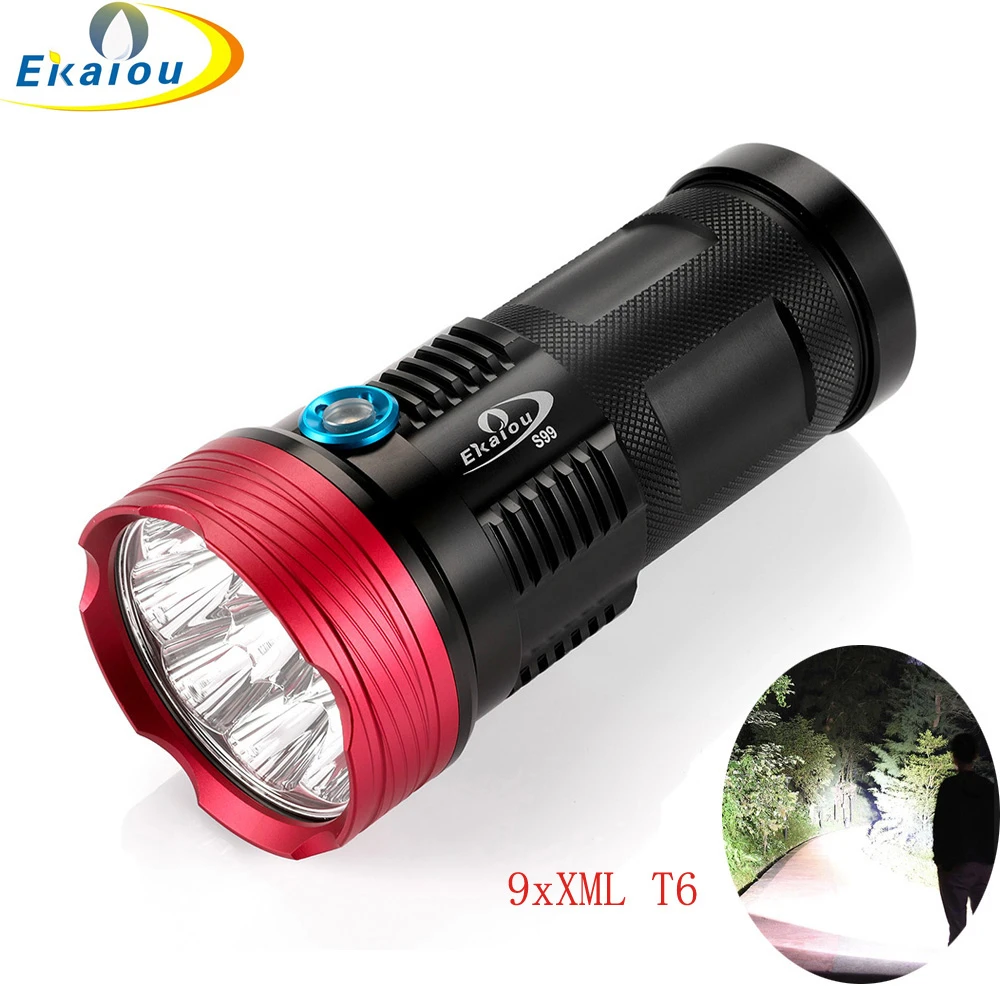 New Waterproof High lumen 9 x XML T6 LED Flashlight Tactical Torch 4x18650 Hiking Torch Free ...
