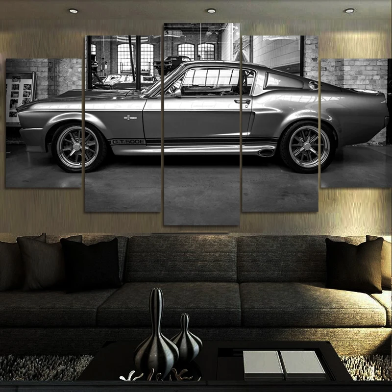 HD printed painting 5P Wall decor FORD MUSTANG GT500 ELEANOR CANVAS SET ...