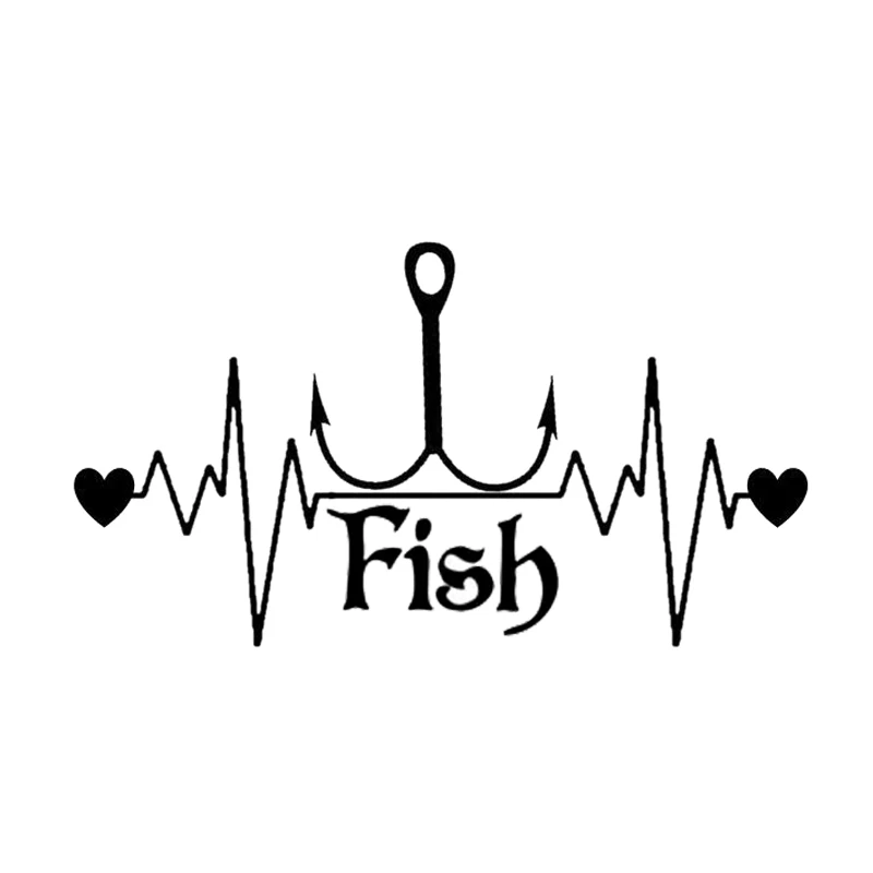 13.6cm*7.5cm Fishing Hook Heartbeat Lifeline Stickers Decals Motorcycle ...