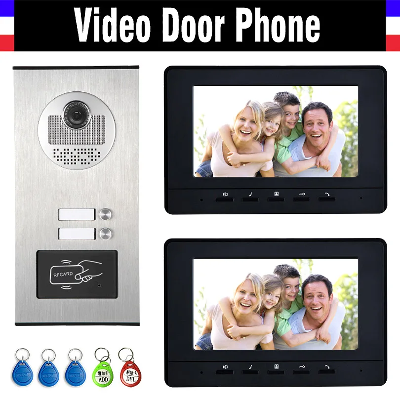 2 Units Apartment Intercom System Video Intercom Video Door Phone Kit ...