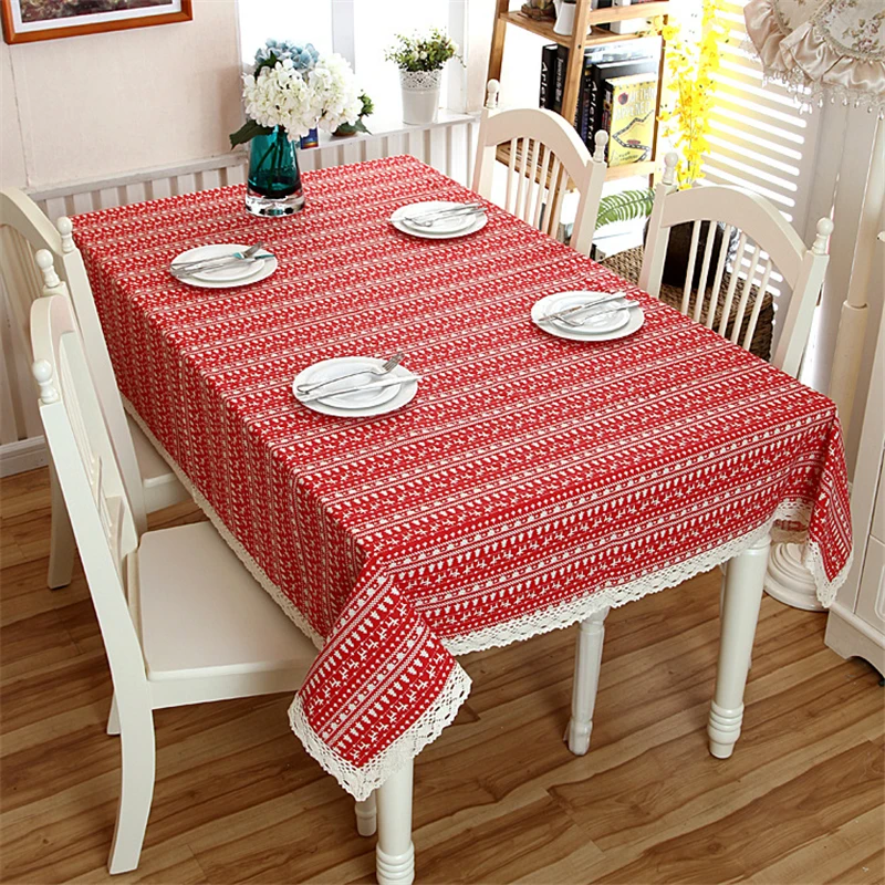 Lanweini Tablecloths Cotton Linen Christmas Elk Tea Table Cloth For ...