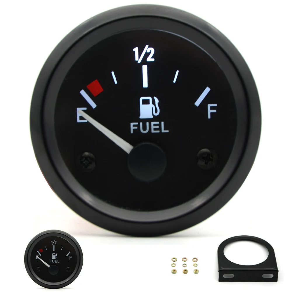2" 52mm Fuel Level Gauge Car Meter White LED Light Black Rim Automotive ...