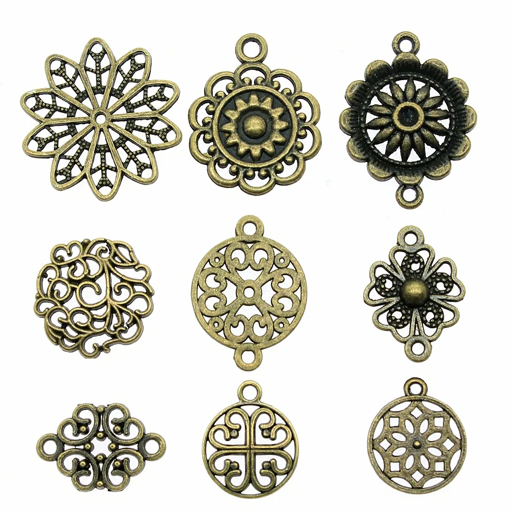 Charms Motif Antique Bronze Color Motif Pendant Charms Flower Charms ...