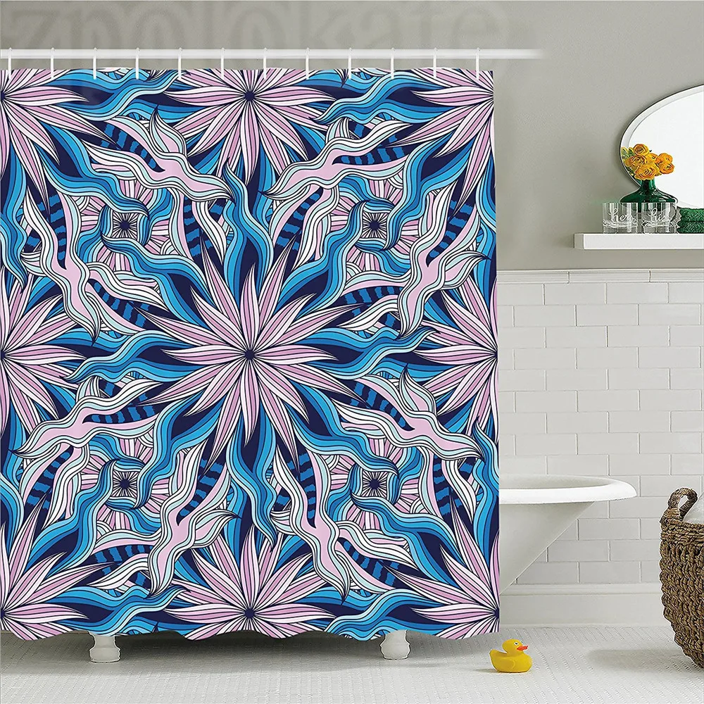 Mandala Decor Shower Curtain Esoteric Ethnic Flowers Digital Made Asian