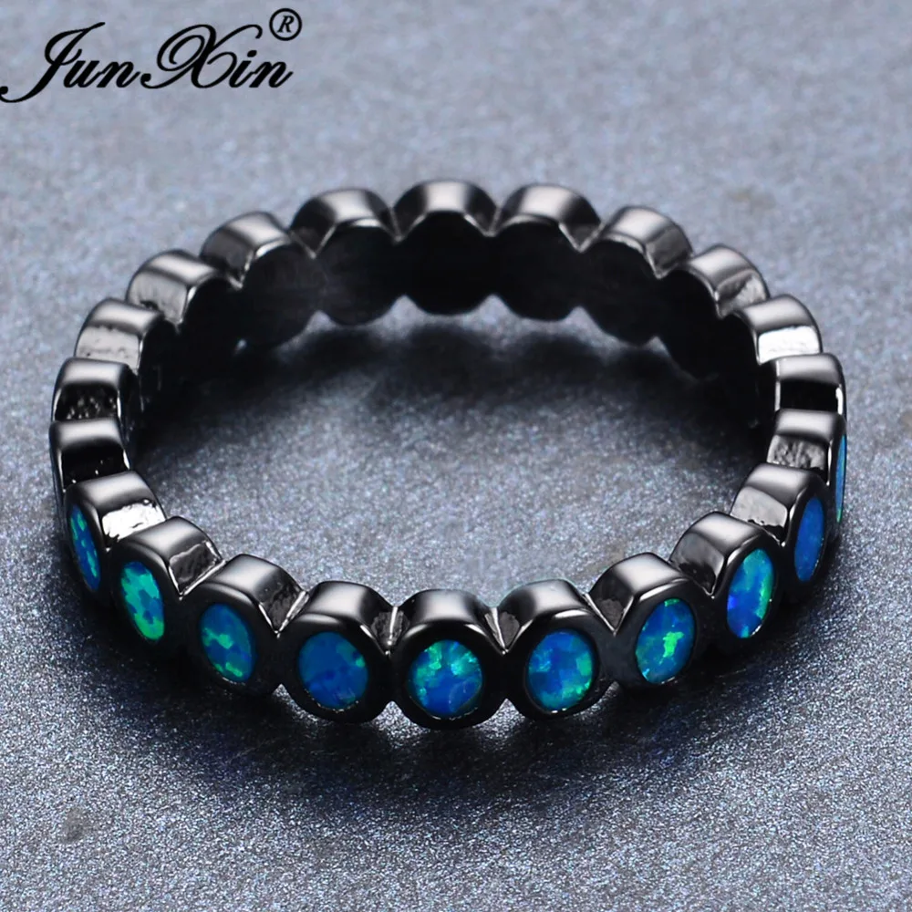 JUNXIN-Unique-Blue-Fire-Opal-Circle-Rings-For-Women-Men-Black-Gold ...